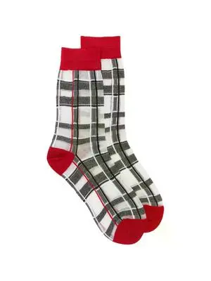 ANT45 Brill Short Check-pattern Metallic-thread Socks - Red