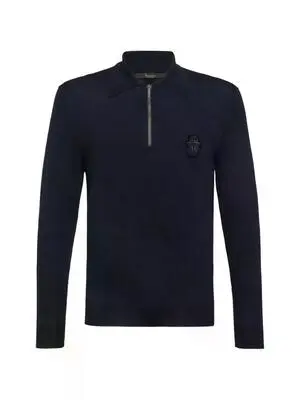 BILLIONAIRE Crest Zip-up Polo Shirt - Blue