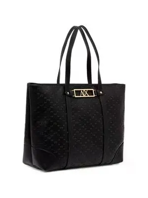Armani Exchange Monogram-embossed Logo-plaque Tote Bag - Black