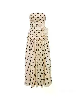 Acler Ketchin Polka-dot Floral-appliqué Flared Maxi Dress - White