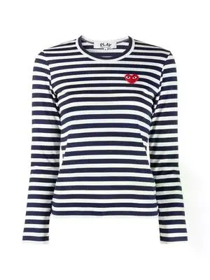 Comme Des Garçons Striped Heart-patch T-shirt