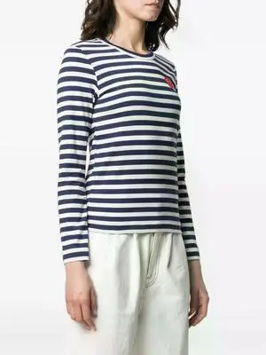 Comme Des Garçons Striped Heart-patch T-shirt