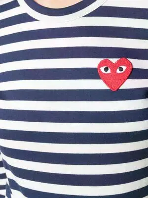 Comme Des Garçons Striped Heart-patch T-shirt