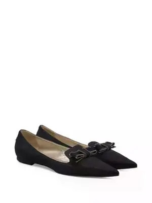 JIMMY CHOO Snakeskin-embossed Bow Ballet Flats