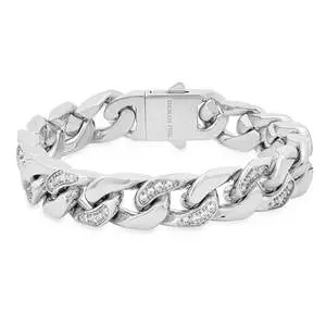 STEELTIME Stainless Steel 13mm Miami Cuban Link Cz Iced Out Bracelet With Monaco Clasp 8 Inch - Silver