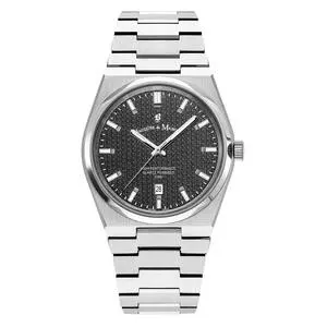 JACQUES DU MANOIR Horizon Gents Stainless Steel Watch With Black Textured Dial - Silver