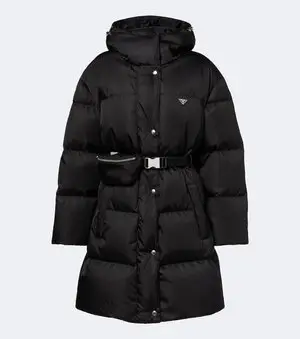 Prada Belted Hooded Re-nylon Down Coat - Black
