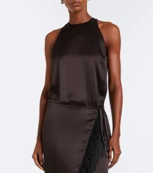 SIR. Lula Fringed Asymmetric Silk Maxi Dress