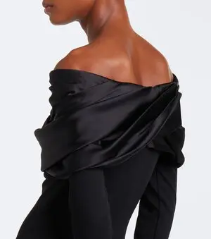 Solace London Bradshaw Off-shoulder Crepe And Satin Gown