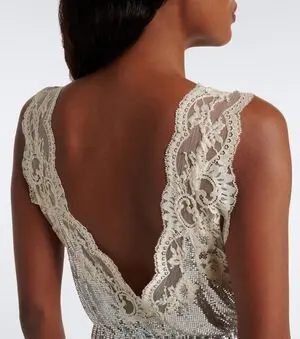 Rabanne Lace-trimmed Chainmail Midi Dress