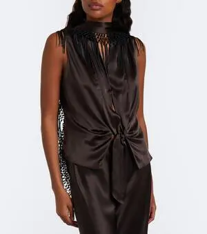 SIR. Lula Fringed Scarf-detail Silk Top