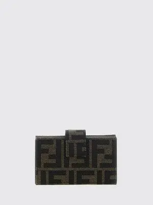 Fendi Ff Monogram Jacquard Fabric Card Holder With Snap Closure