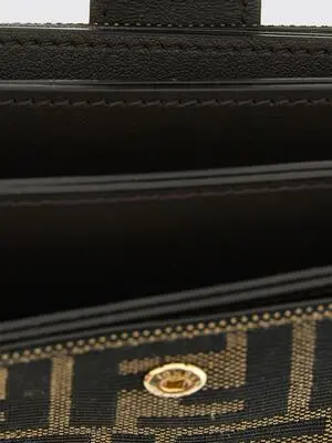 Fendi Ff Monogram Jacquard Fabric Card Holder With Snap Closure