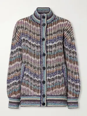 Missoni Striped Metallic Crochet-knit Cardigan