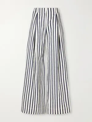 ANDRES OTALORA Unna Pleated Striped Cotton-poplin Wide-leg Pants - Multi