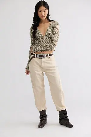 Free People Ashton Long Sleeve Top At - Peach Combo