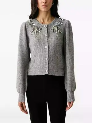 FRACOMINA Sequin-embellished Puffed-sleeve Cardigan - Grey