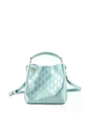 Gucci Emblem Gg Embossed Patent Small Bucket Bag