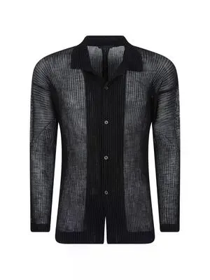 Issey Miyake Rustic Mesh Pleated Semi-sheer Shirt - Black
