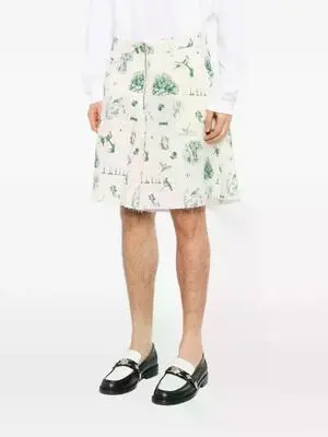 MIDORIKAWA Graphic-print Raw-edge Shorts