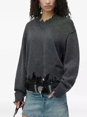 Alexander Wang Grunge Cropped V-neck Pullover