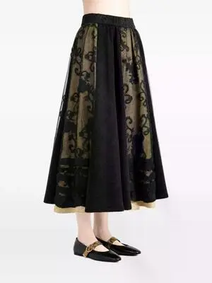 COMMUNS Floral-embroidered Panelled Midi Skirt