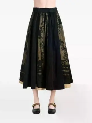 COMMUNS Floral-embroidered Panelled Midi Skirt