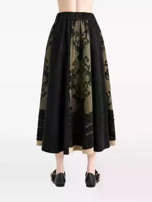 COMMUNS Floral-embroidered Panelled Midi Skirt