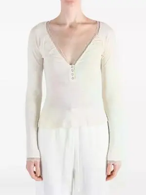 FREE PEOPLE Cardigen Lace-trim Ribbed-knit Top