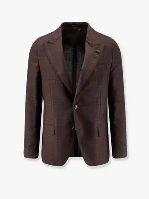 LARDINI Wool Blazer With Prince Of Wales Motif - Brown