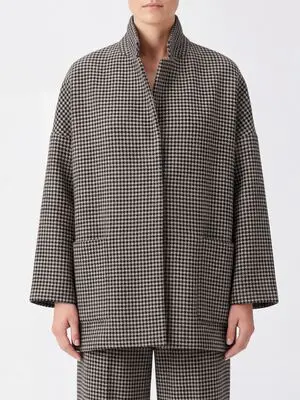 DANIELA GREGIS Houndstooth Wool Single-breasted Short Coat - Black