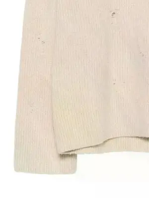 LANEUS Distressed Ribbed-knit Sweater