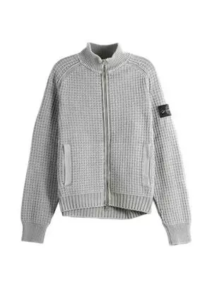 Stone Island 5100034 Mineral Dyed Regenerated-cotton Loose-fit Zip-up Sweater With Stand Collar - Grey