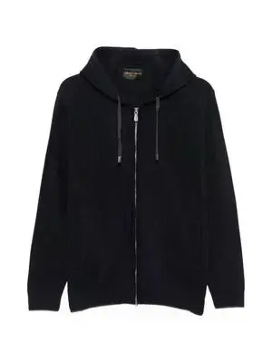 ALBERTO GOZZI Ribbed-knit Zip-up Hoodie - Blue