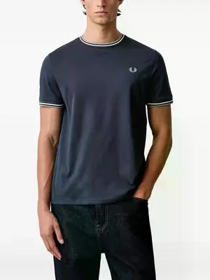 Fred Perry Embroidered-logo Tipped T-shirt - Blue