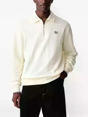 Fred Perry Quarter-zip Laurel Wreath Polo Shirt - Neutrals