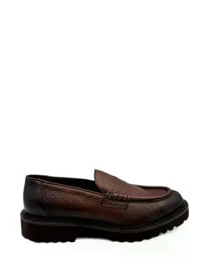 DOUCAL'S Grained Round-toe Loafers - Brown