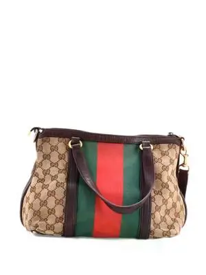 Gucci Rania Convertible Top Handle Bag Web Gg Canvas Small Satchel