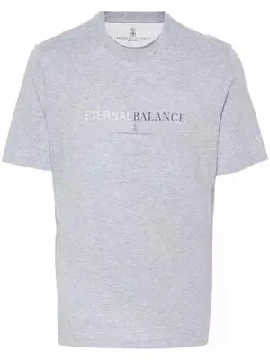 Brunello Cucinelli Slogan-print Mélange T-shirt - Grey