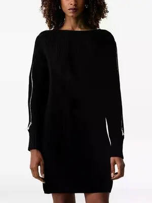 Patrizia Pepe Zip-detail Ribbed Mini Dress - Black