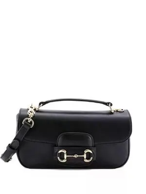 Gucci Horsebit 1955 Flap Leather East West Shoulder Bag - Black