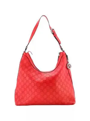 Gucci Pendant Hobo Guccissima Leather Medium Shoulder Bag - Red