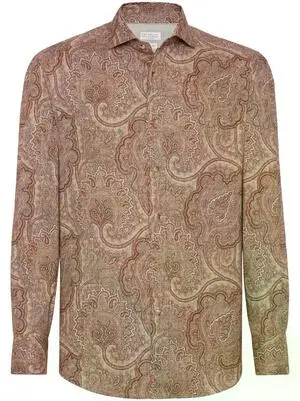 Brunello Cucinelli Patterned Jacquard Cotton Shirt - Brown
