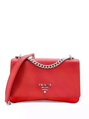 Prada Chain Flap Crossbody Bag Tessuto And Saffiano Leather Medium Shoulder Bag - Red