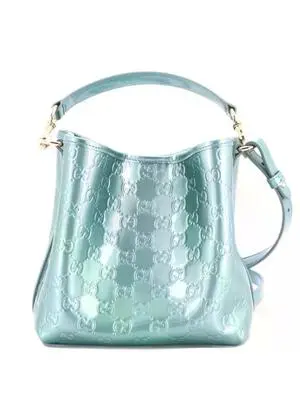 Gucci Gg Emblem Gg Embossed Patent Small Bucket Bag - Blue