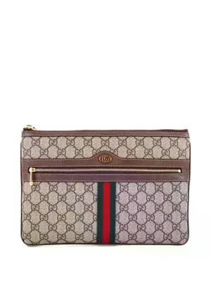 Gucci Ophidia Zip Pouch Gg Coated Canvas Large Clutch Bag - Brown