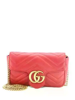 Gucci Gg Marmont Flap Bag Matelasse Leather Super Mini Crossbody Bag - Red