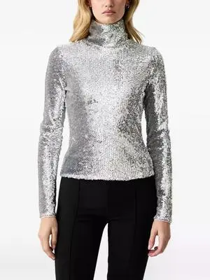 Patrizia Pepe Sequin-embellished High-neck Top - Silver