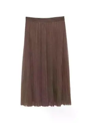 BETTY BARCLAY Pleated Mesh Midi Skirt - Brown