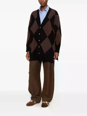 Laboratorio Capri Argyle-pattern V-neck Cardigan - Black